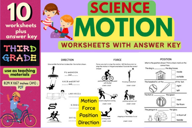 Motion Science Worksheets for 3rd Grade | Printable PDF | Digital ...