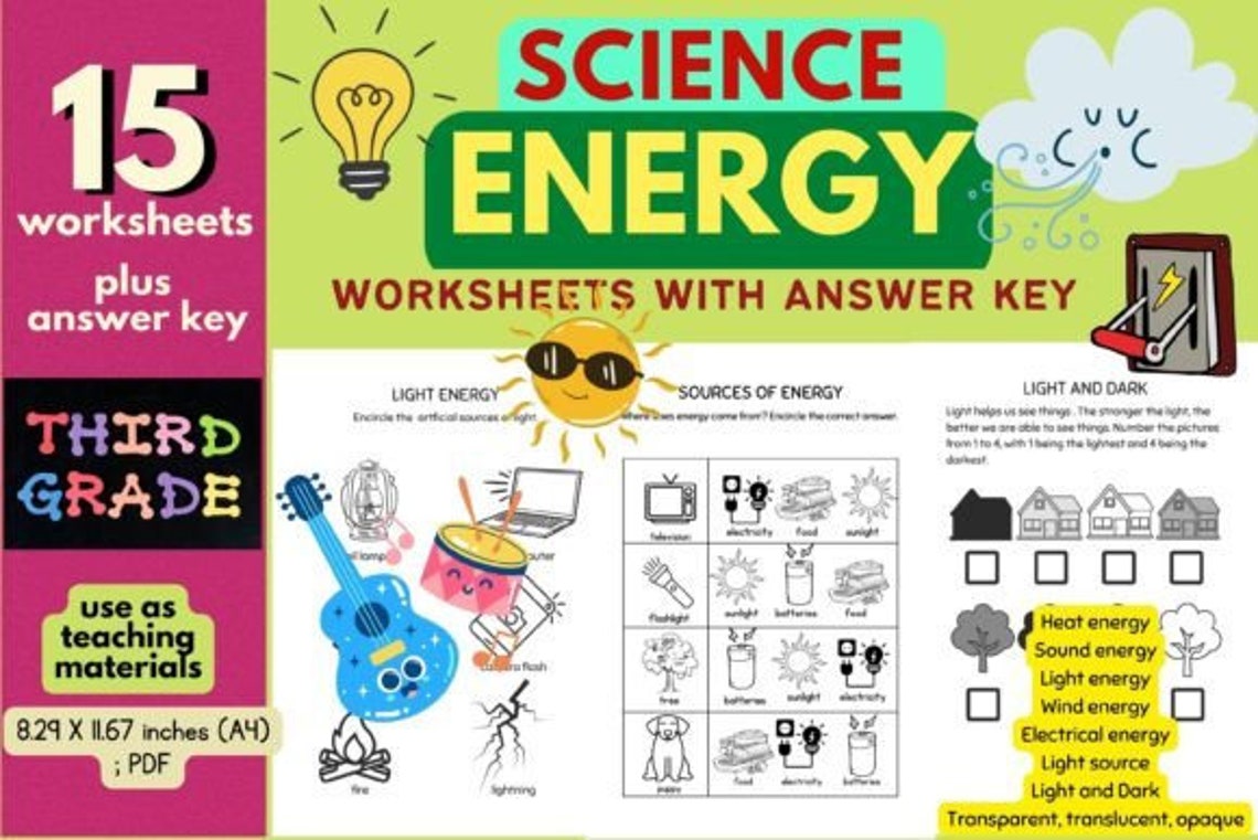3rd Grade Science Worksheets | Energy, Heat , Light, Sound, Wind ...