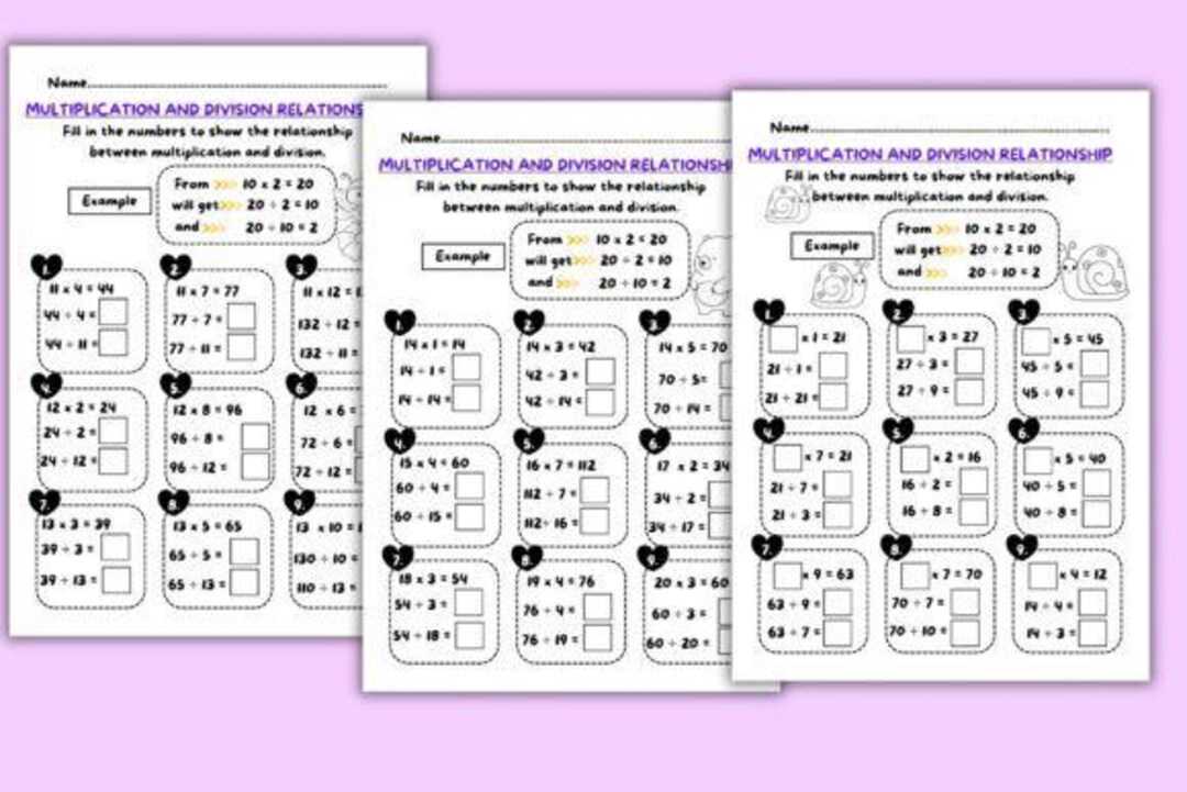 Multiplication and Division Relationship Worksheet | Fact Families ...
