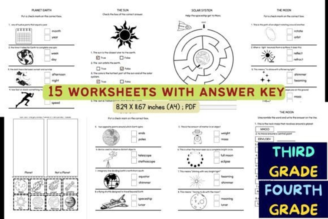 3rd Grade 4th Grade Space Science Worksheets | Printable - Etsy
