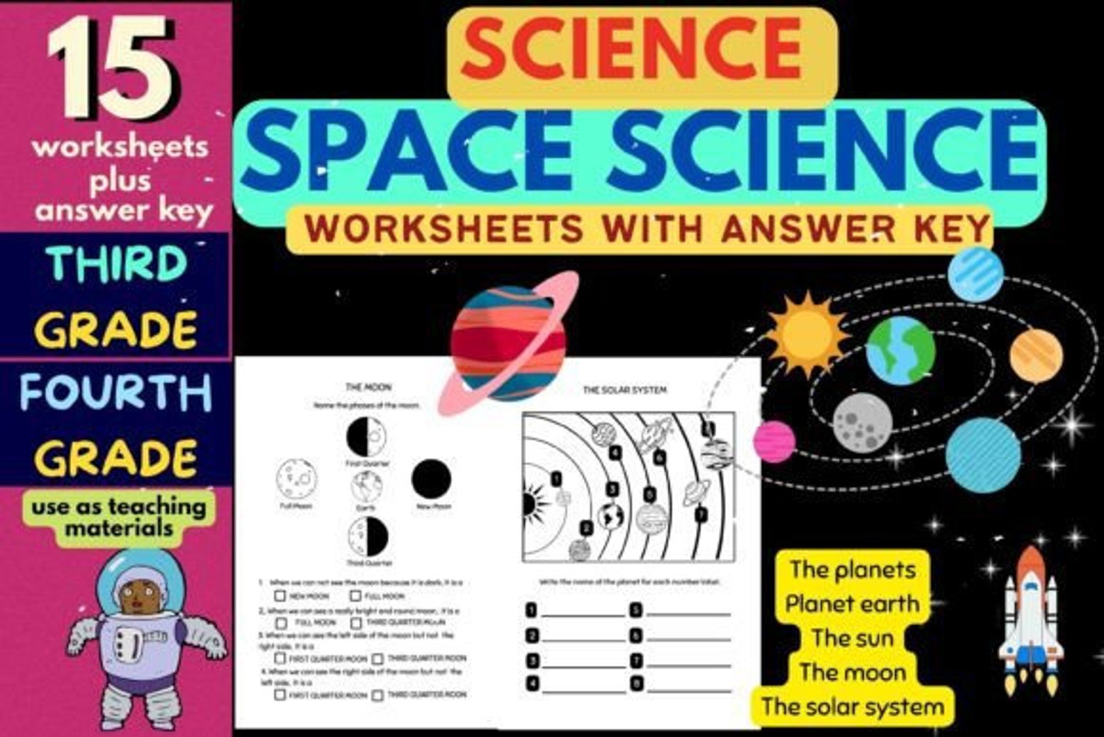 3rd Grade 4th Grade Space Science Worksheets | Printable - Etsy