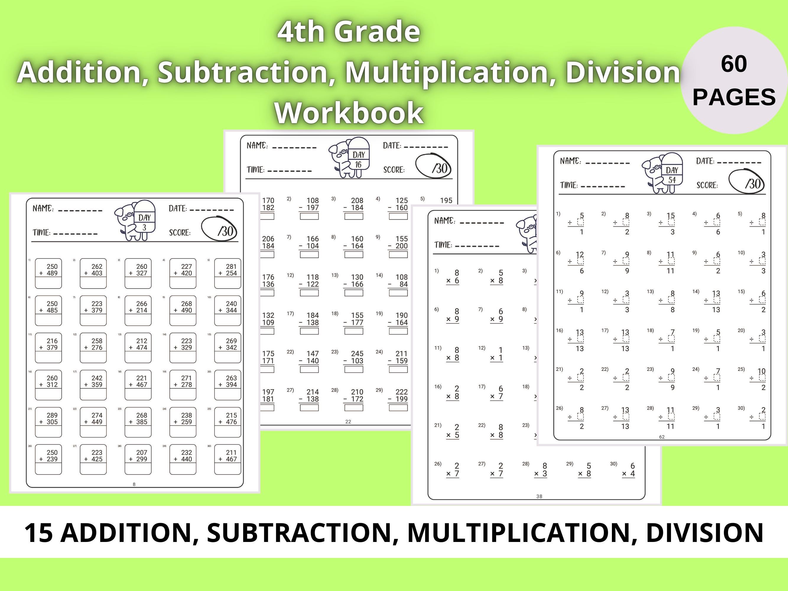 4th Grade Math Addition Subtraction Multiplication Division Worksheets ...
