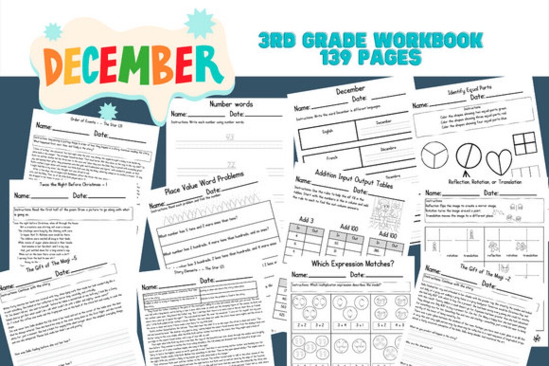 Christmas Theme Workbook for 3rd Grade | Printable - Etsy