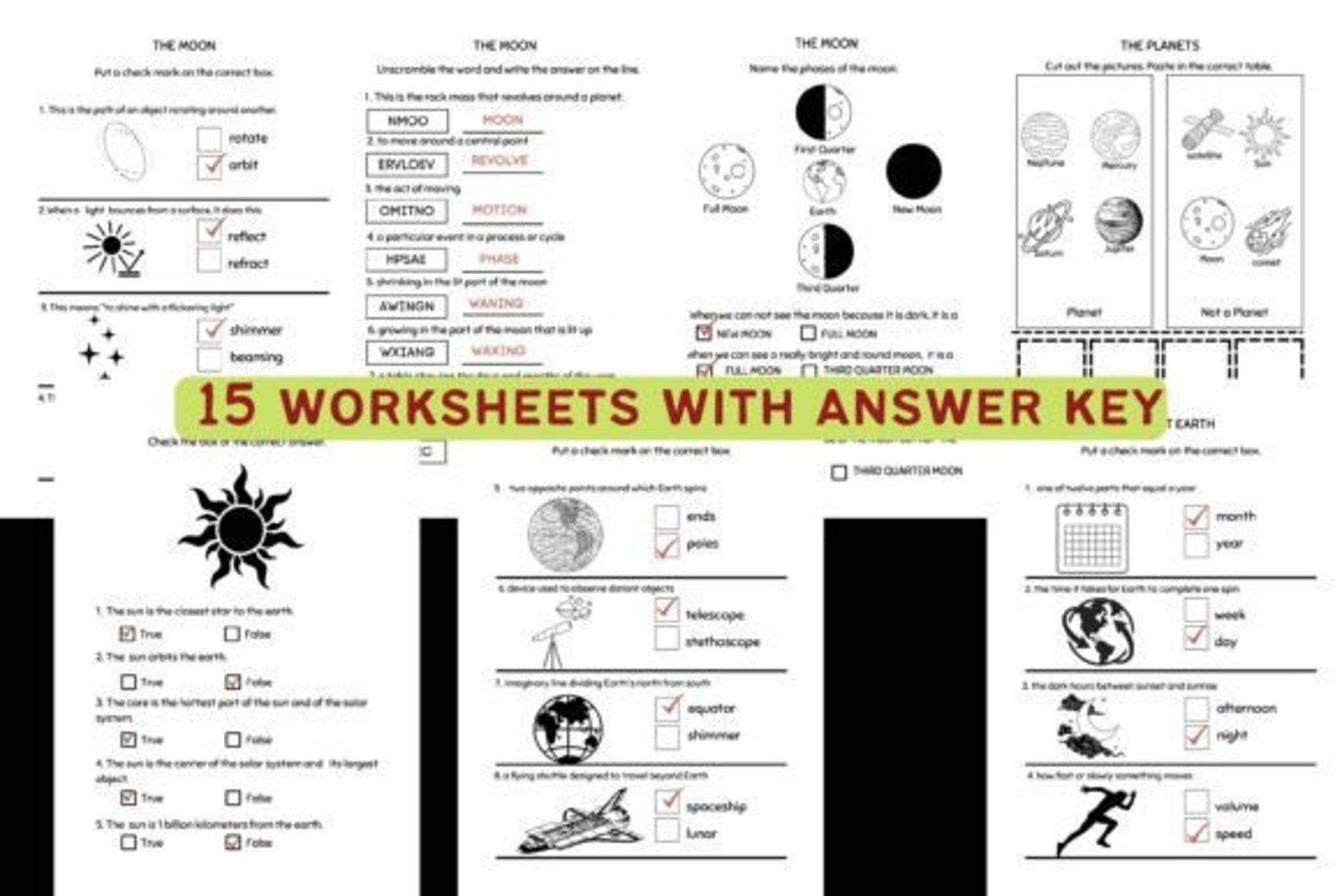 3rd Grade 4th Grade Space Science Worksheets | Printable - Etsy