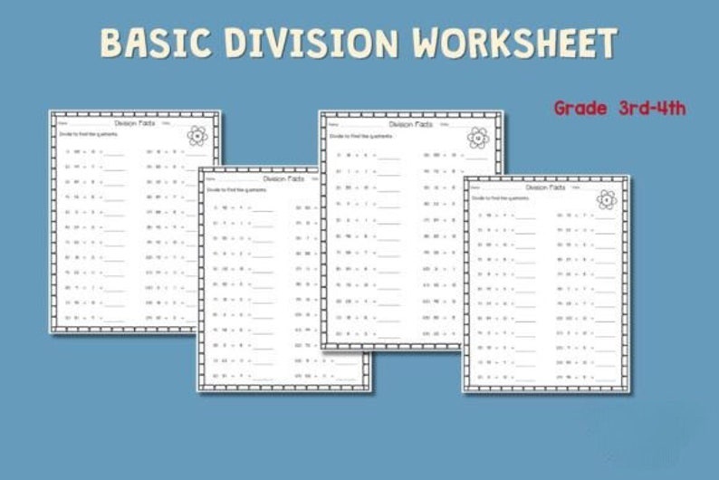 4th Grade Basic Division Worksheets | Printable - Etsy