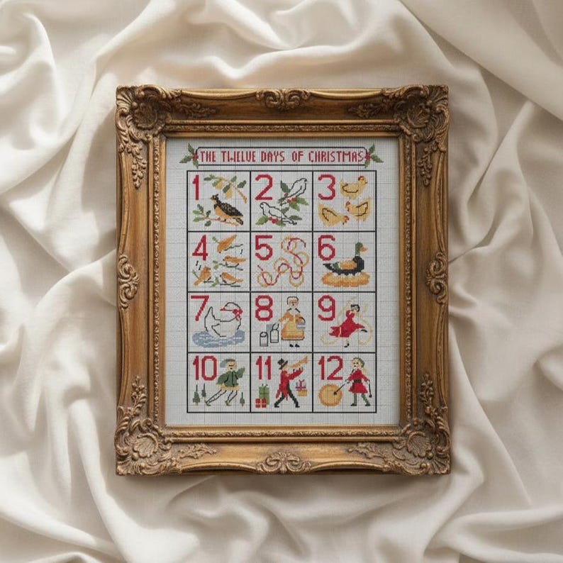 Twelve Days of Christmas Cross Stitch Pattern Instant PDF, Rustic Decor ...