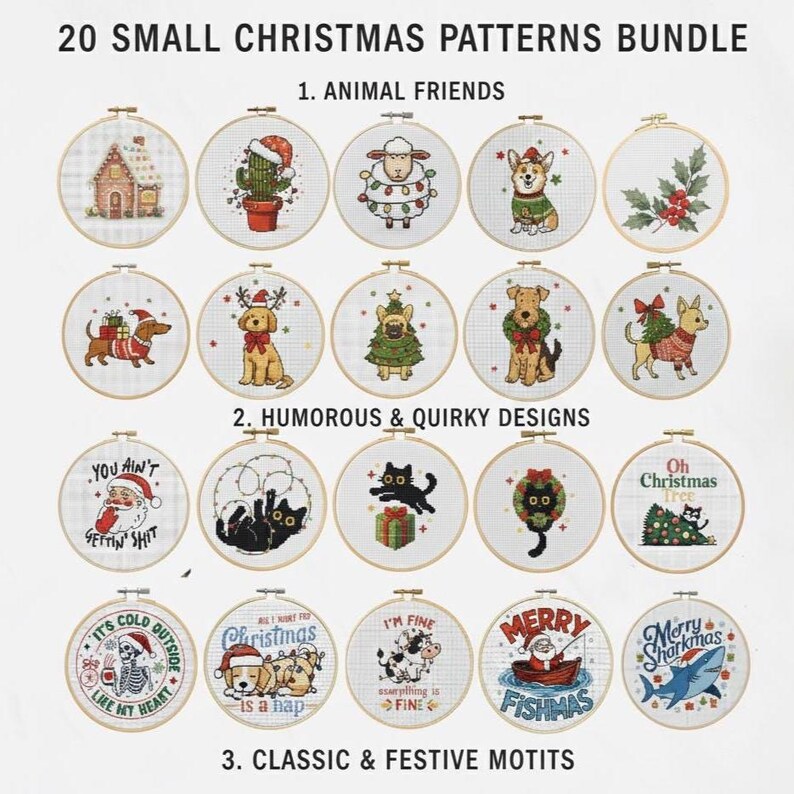 20 Christmas Cross Stitch Patterns Small Easy Quick Winter Designs for ...