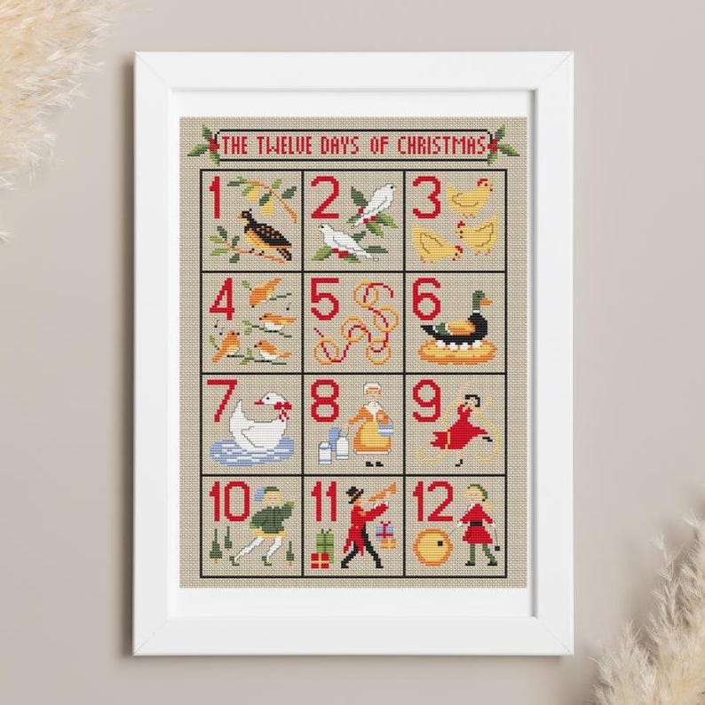 Twelve Days of Christmas Cross Stitch Pattern Instant PDF, Rustic Decor ...