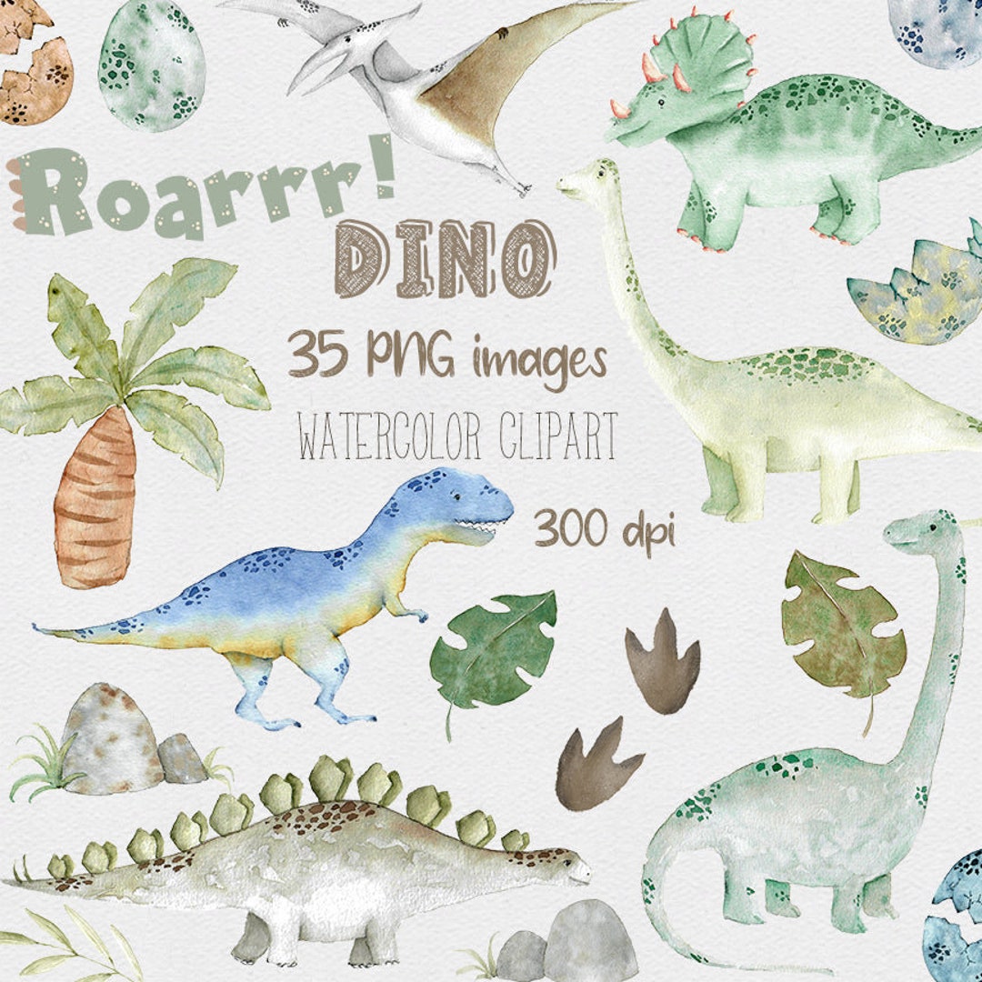 Watercolor Dinosaurs Clipart, Baby Boy Clip Art, Dino Nursery Decor ...
