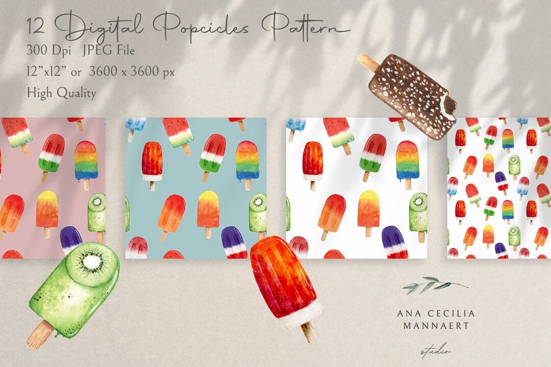 Watercolor Popcicles Pattern Digital Download Seamless Scrapbook Paper ...