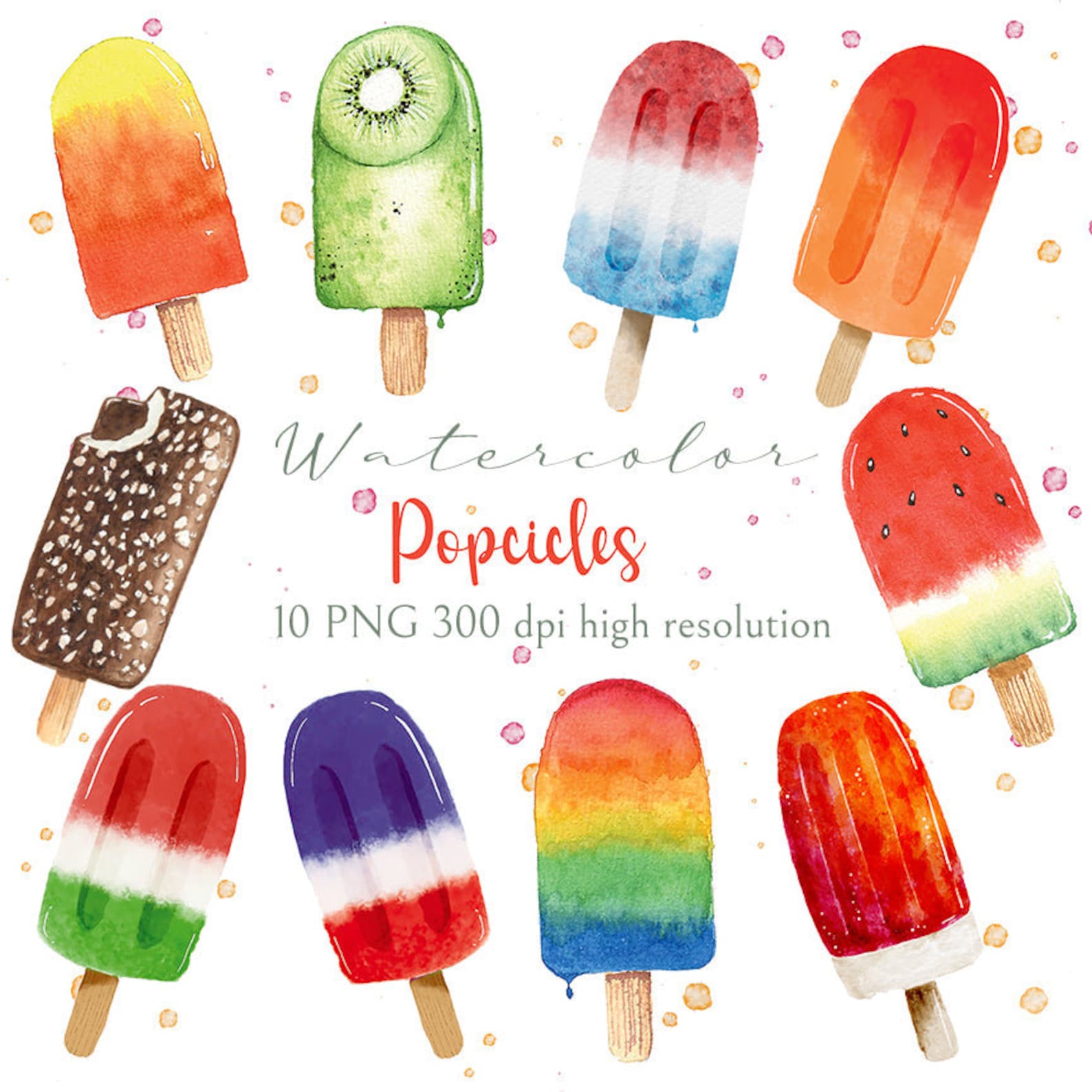 Watercolor Popsicles Clipart: Summer PNG Graphics (digital Download) - Etsy