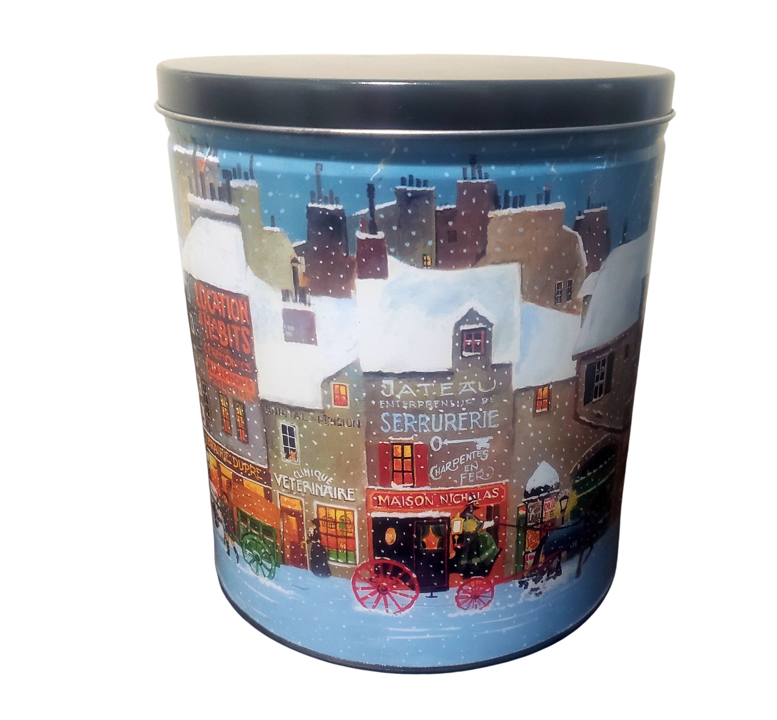 Vintage Winter Scene Tin Canister, Medium Size Vintage Winter Popcorn ...