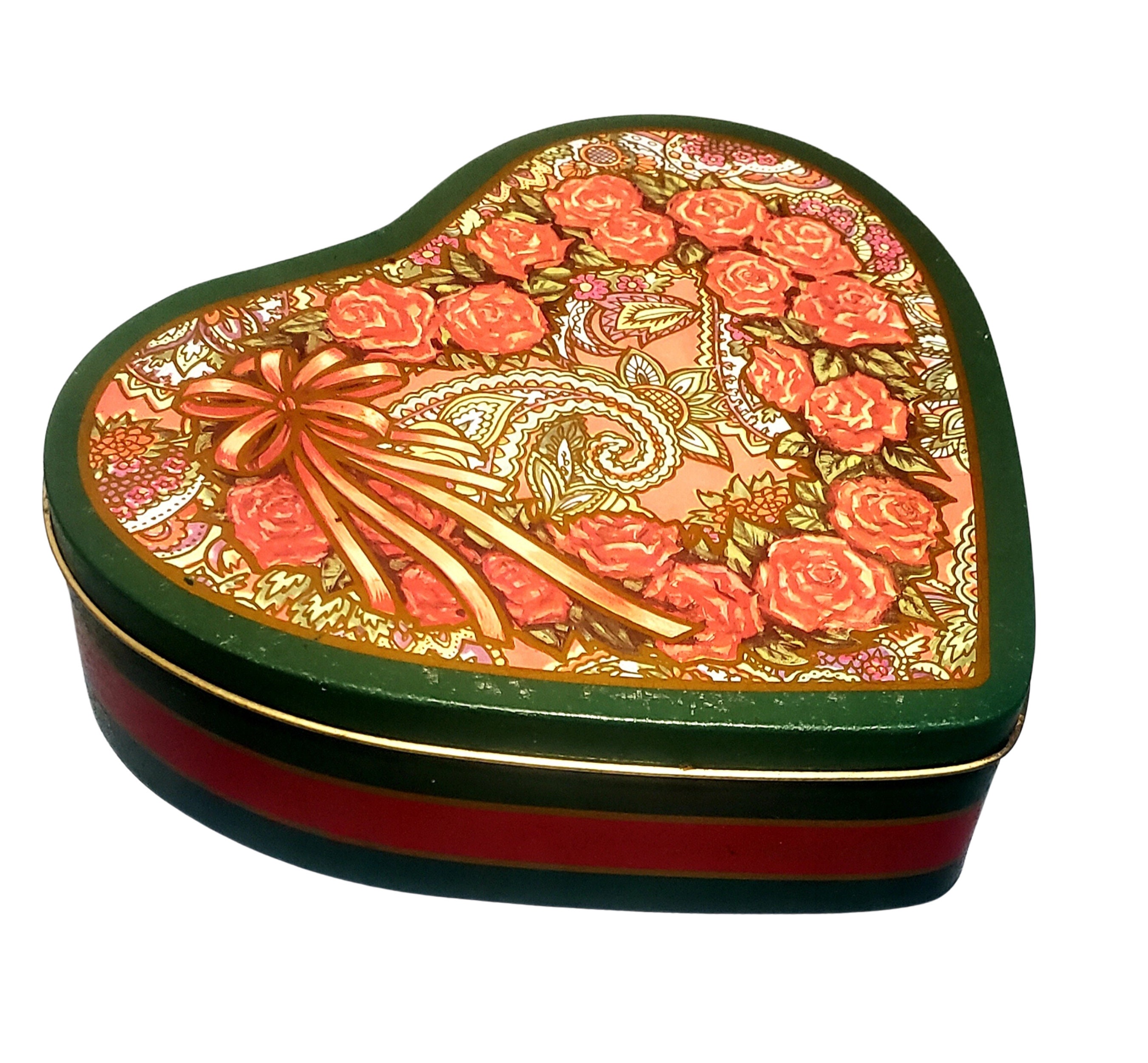 Vintage Heart Shapes Tin Nobel Hall 1980s Paisley Rose Print Tin, Heart ...