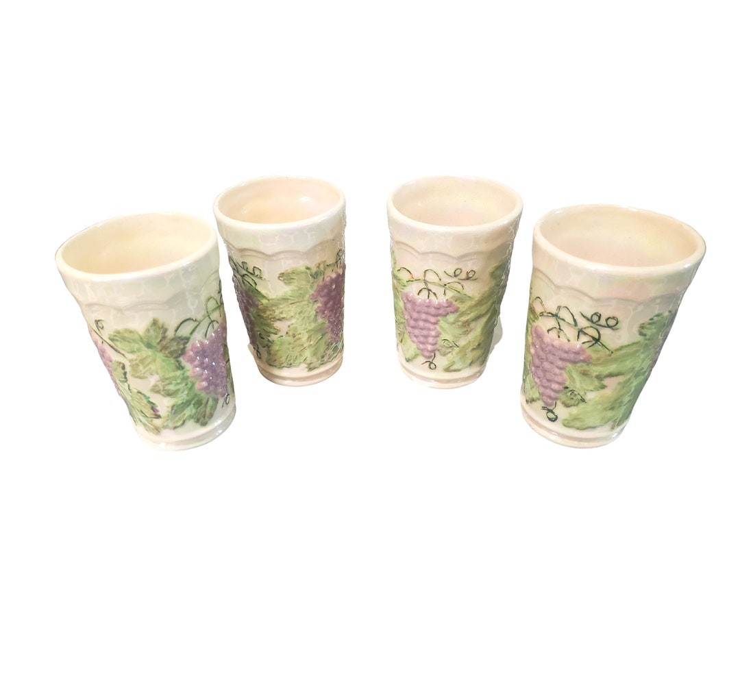 1966 Vintage Hand Painted Porcelain Grape Vineyard Cups Signed BEV - Etsy