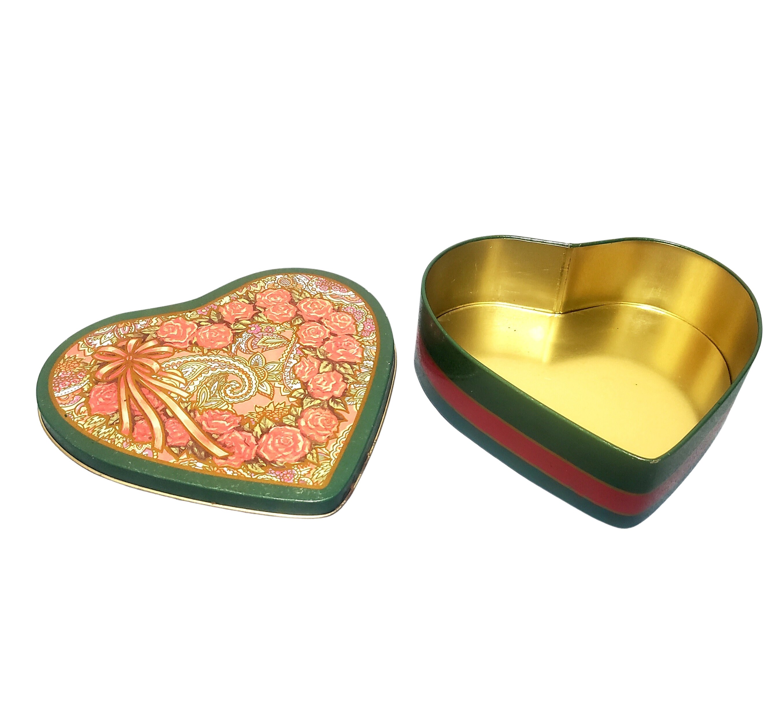 Vintage Heart Shapes Tin Nobel Hall 1980s Paisley Rose Print Tin, Heart ...