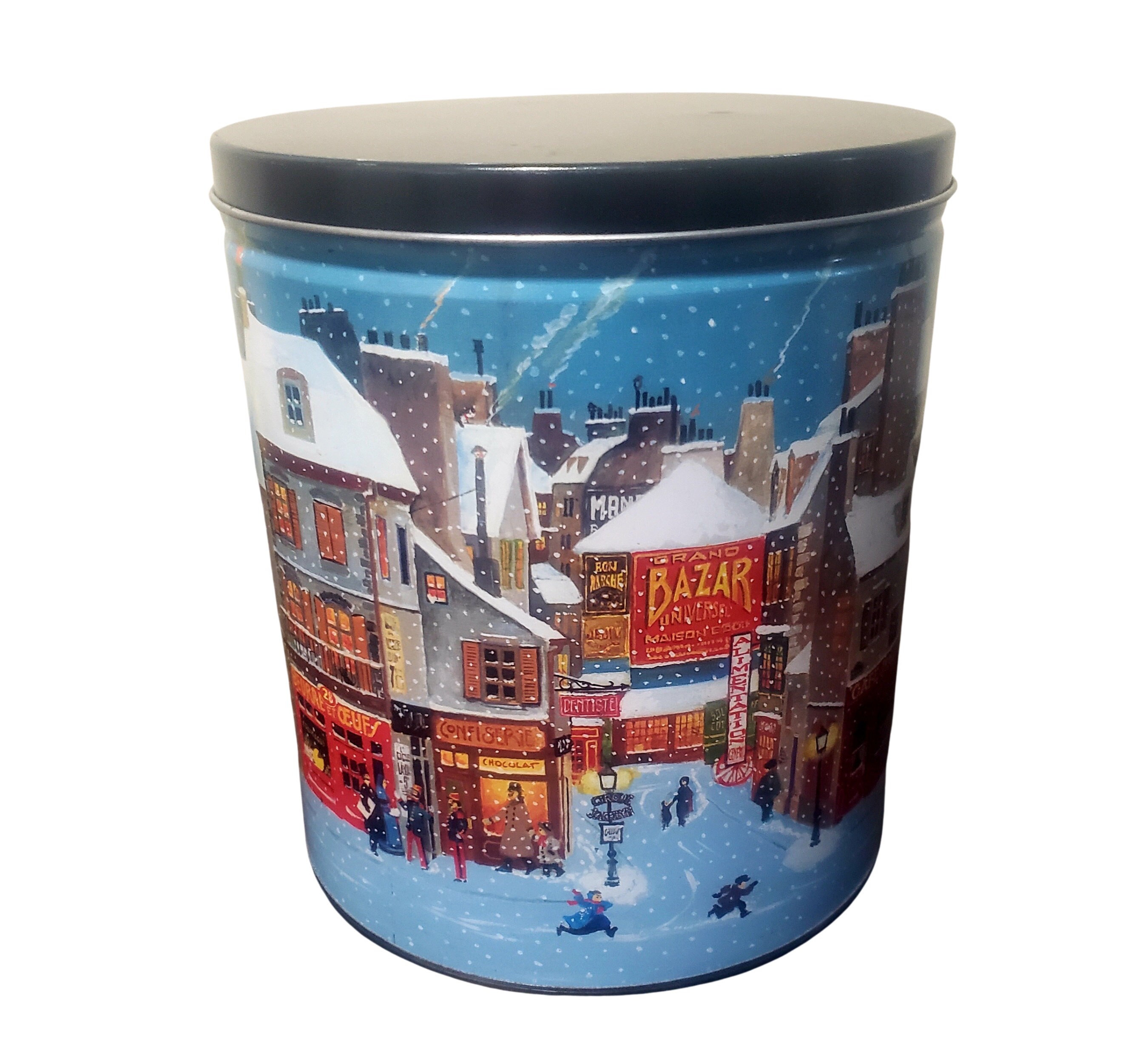 Vintage Winter Scene Tin Canister, Medium Size Vintage Winter Popcorn ...