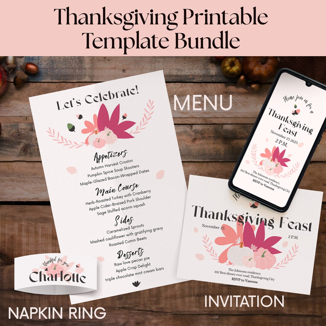 EDITABLE Thanksgiving Dinner Menu Template Thanksgiving - Etsy