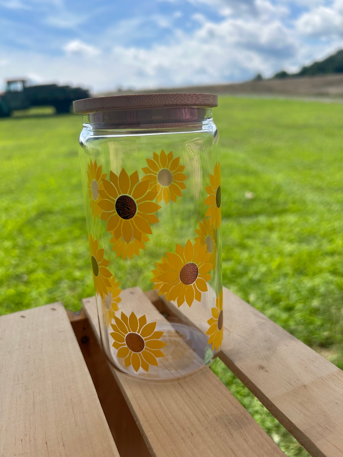 16oz Sunflower Glass Tumbler With Lid & Straw - Etsy