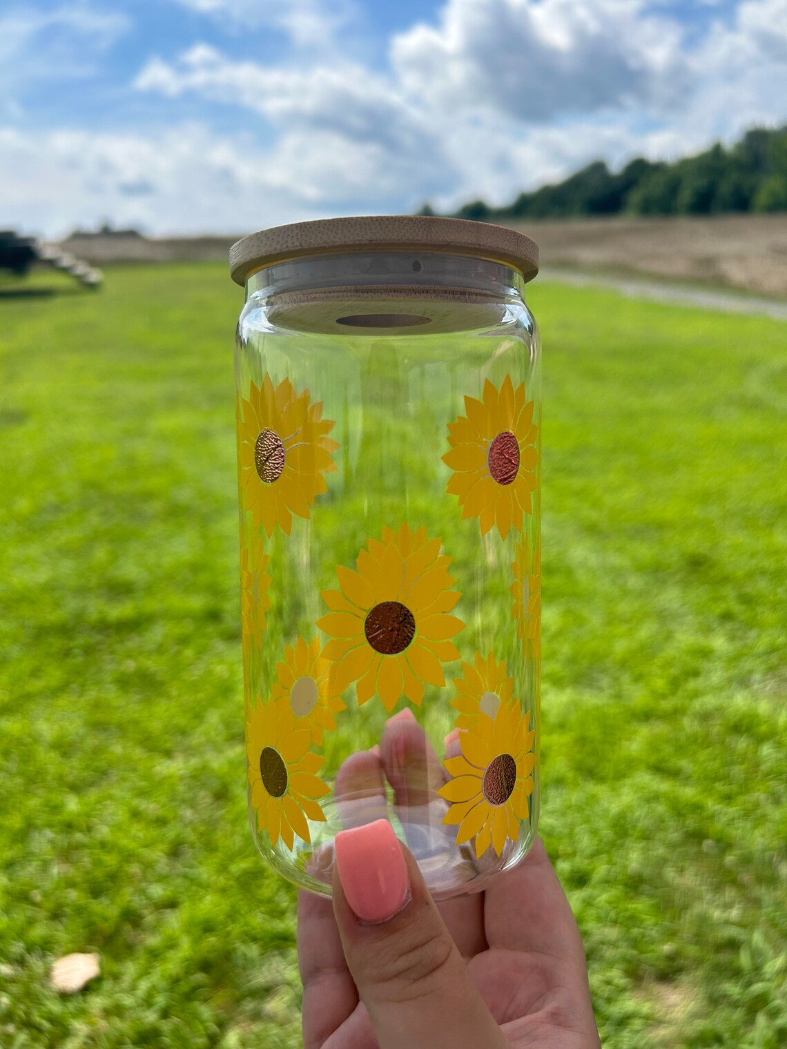 16oz Sunflower Glass Tumbler With Lid & Straw - Etsy
