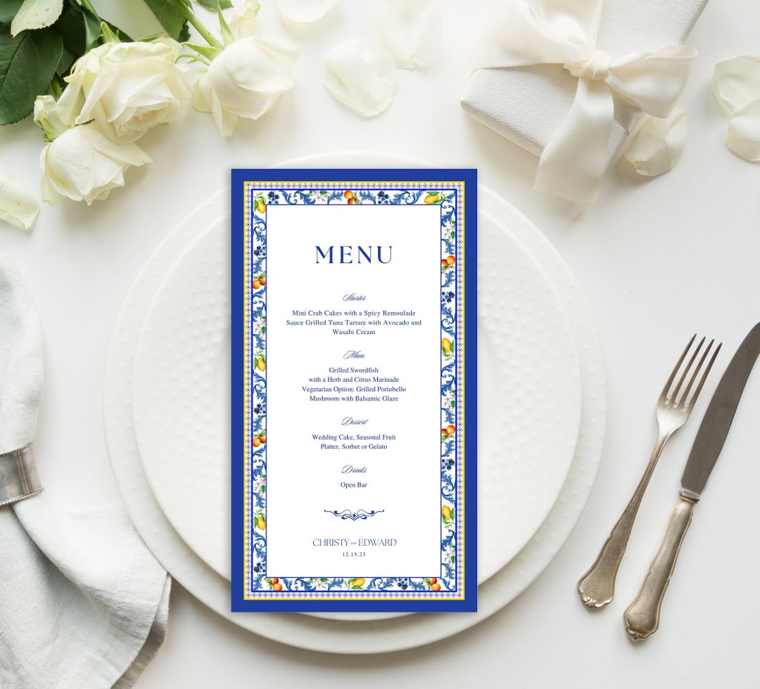 Regal Blue Catering Menu Template, Editable Food Sign, Custom Wedding ...