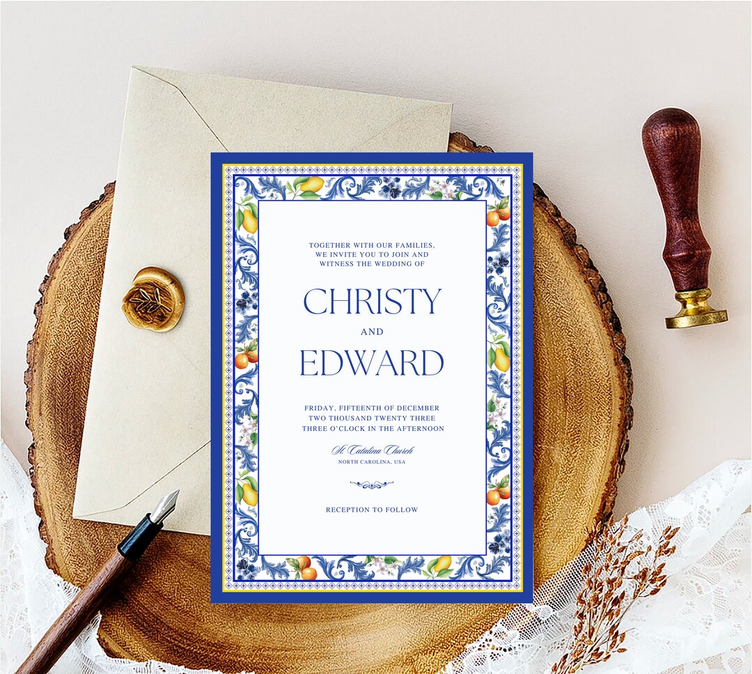 Regal Blue Wedding Invitations Suite, Modern Wedding Info Card, Wedding ...