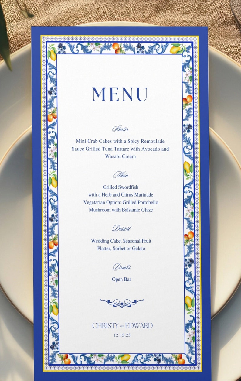 Regal Blue Wedding Food Menu Template Food Menu Template - Etsy