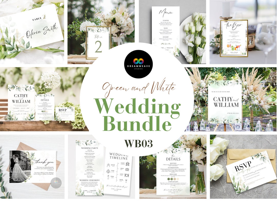 Printable Green Wedding Bundle With Invitation, Details Card, Welcome ...