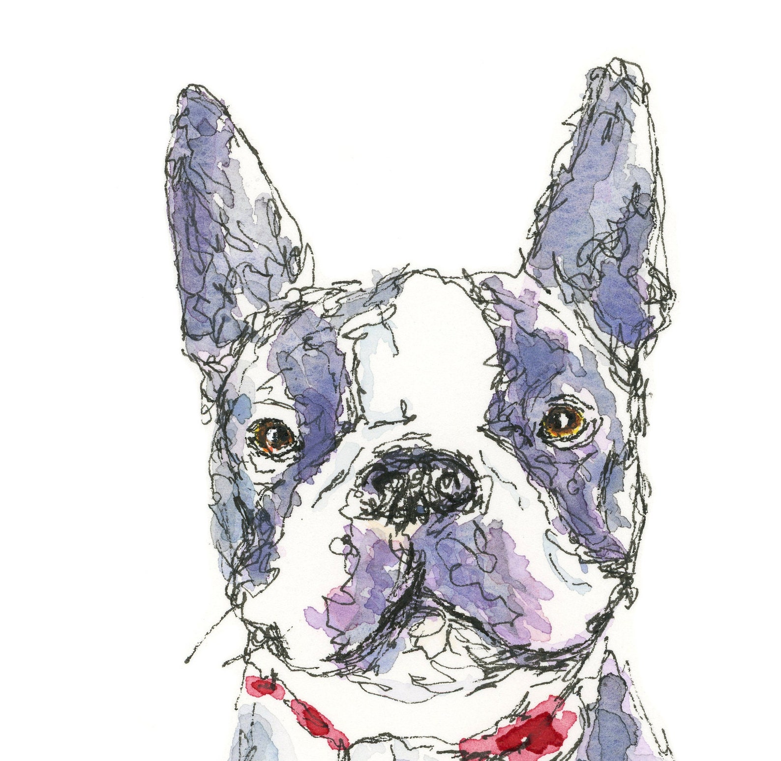 Boston Terrier Watercolor | Doodle Dog Sketch | Pet Artwork | Dog ...