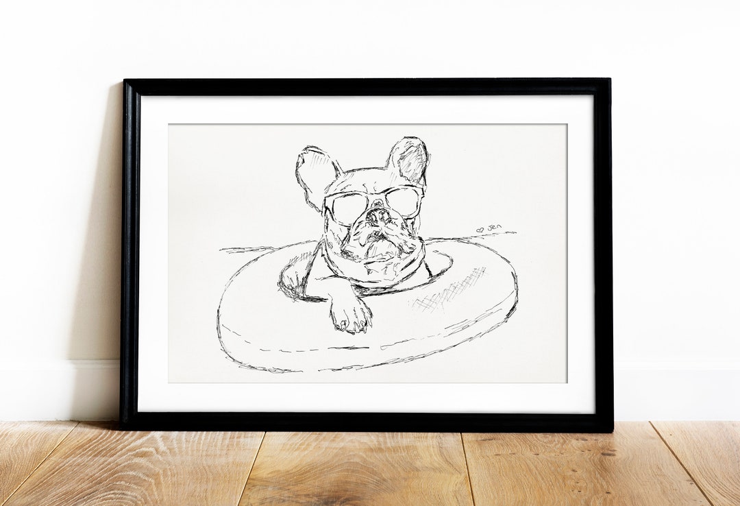 French Bulldog | Frenchie Swimming | Doodle Dog Sketch | PRINTABLE Wall ...