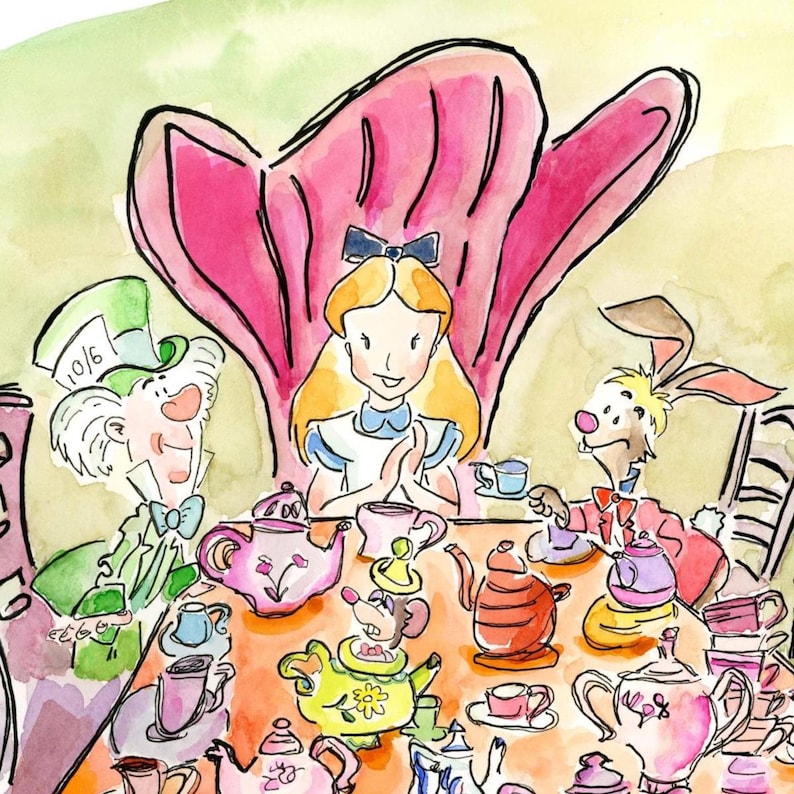Alice in Wonderland Tea Party Watercolor Print | Mad Hatter| March Hare ...