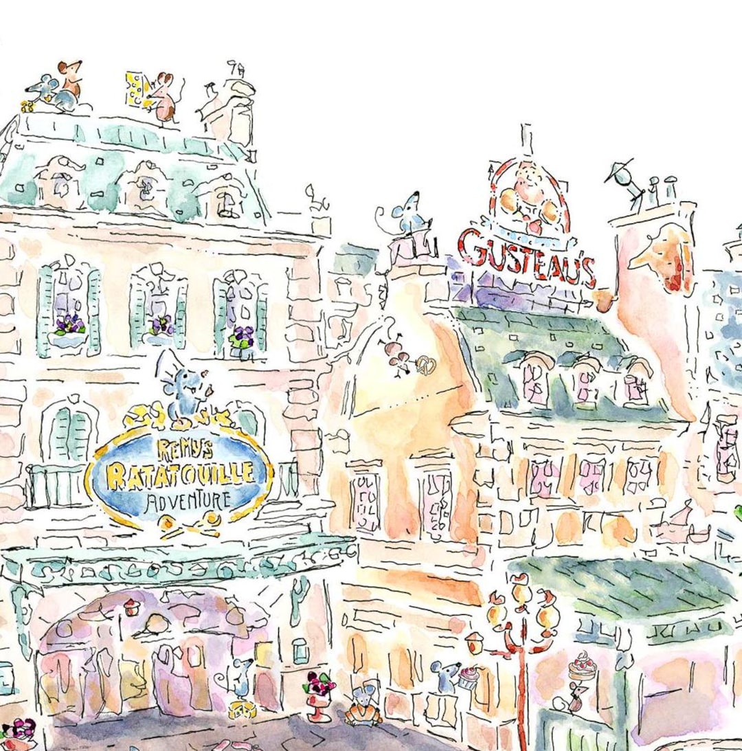 Remy Ratatouille and Gusteaus Epcot France Watercolor | Gusteau's ...