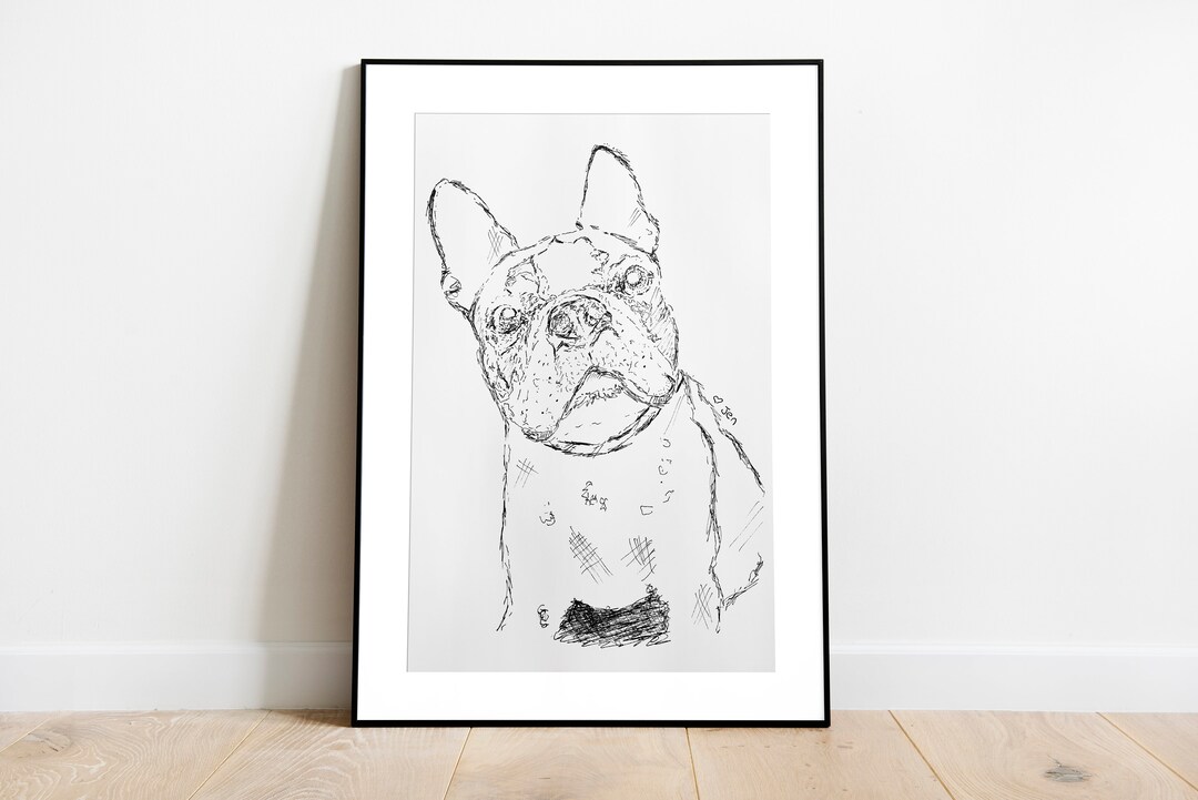 Boston Terrier Sketch Art Print: Hand-drawn Dog Portrait (digital ...