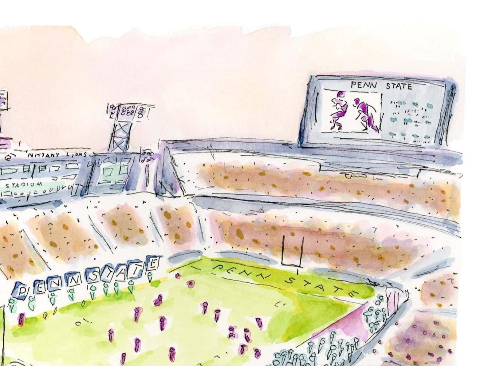 Penn State Beaver Stadium Watercolor Art Print: Nittany Lions Football ...