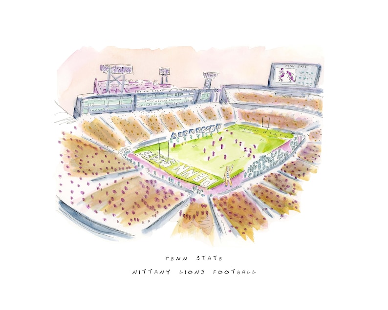 Penn State Beaver Stadium Watercolor Art Print: Nittany Lions Football ...