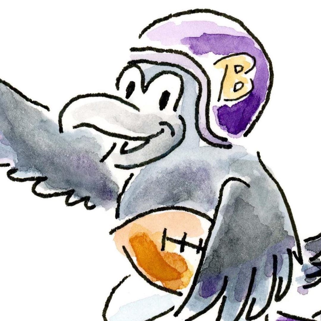 Baltimore Ravens Mascot Poe Watercolor Art Print | Cartoon Mascot ...