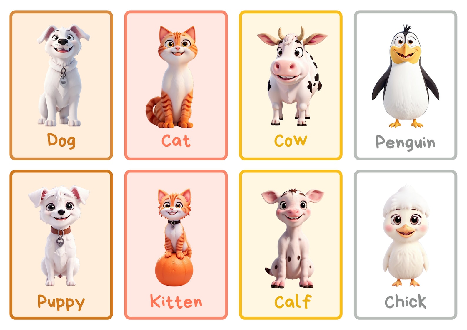 Animals and Their Babies | Cute Design | 40 Flashcards for Kids ...