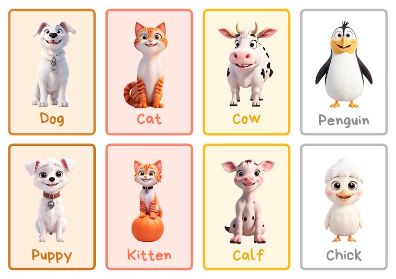 Animals and Their Babies | Cute Design | 40 Flashcards for Kids ...
