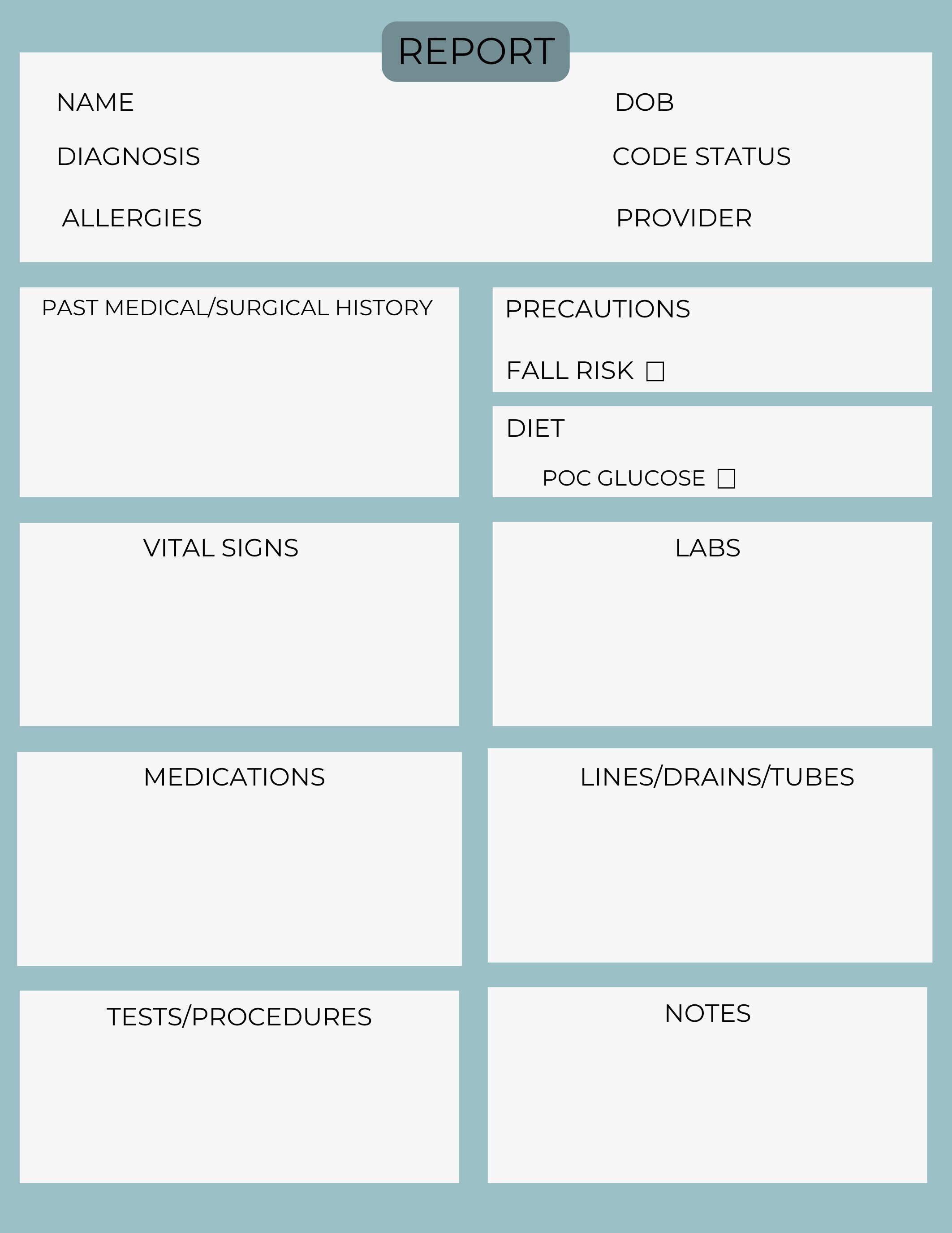 NURSING REPORT SHEET Color - Etsy