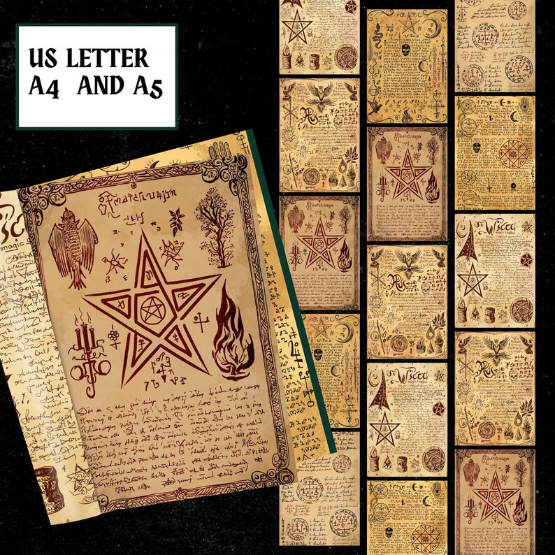 Vintage Book of Shadows Pages | Gothic Grimoire Art (digital Download ...