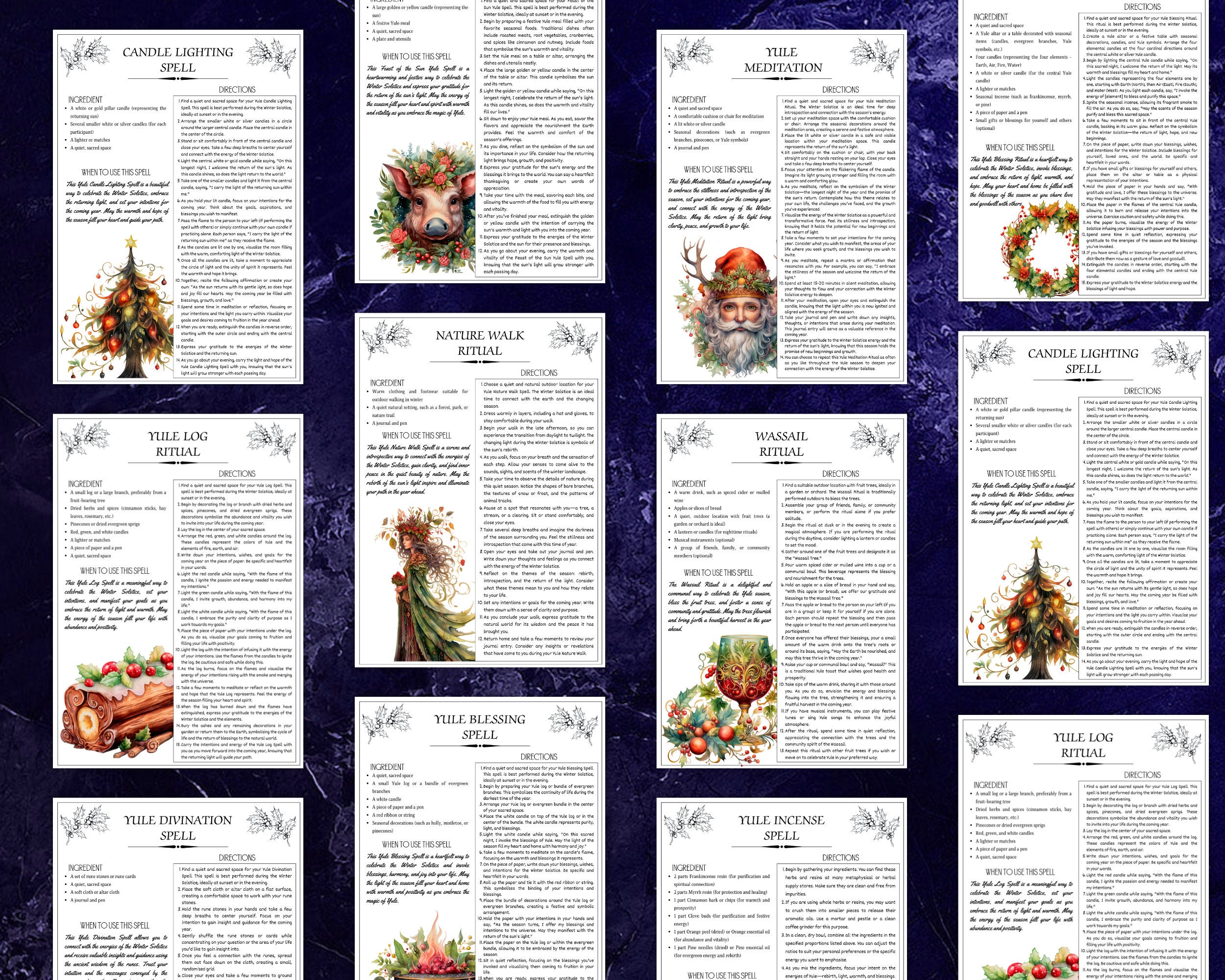 Printable Yule Spells Set 10 Spells A4 Paper Size , Printable Grimoire ...