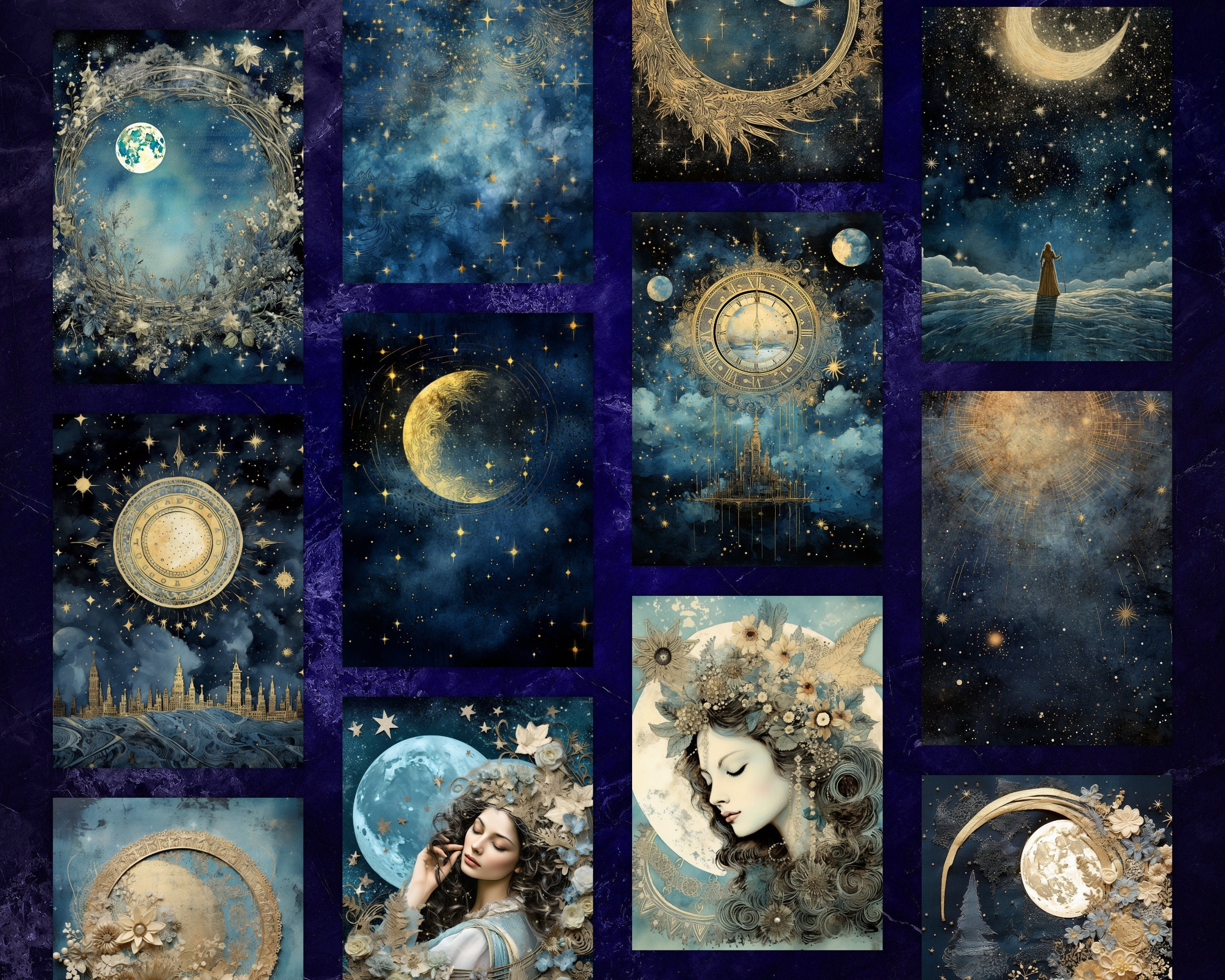 Celestial Moon Theme Printable Paper Pack 12 A4 PDF Pages - Etsy