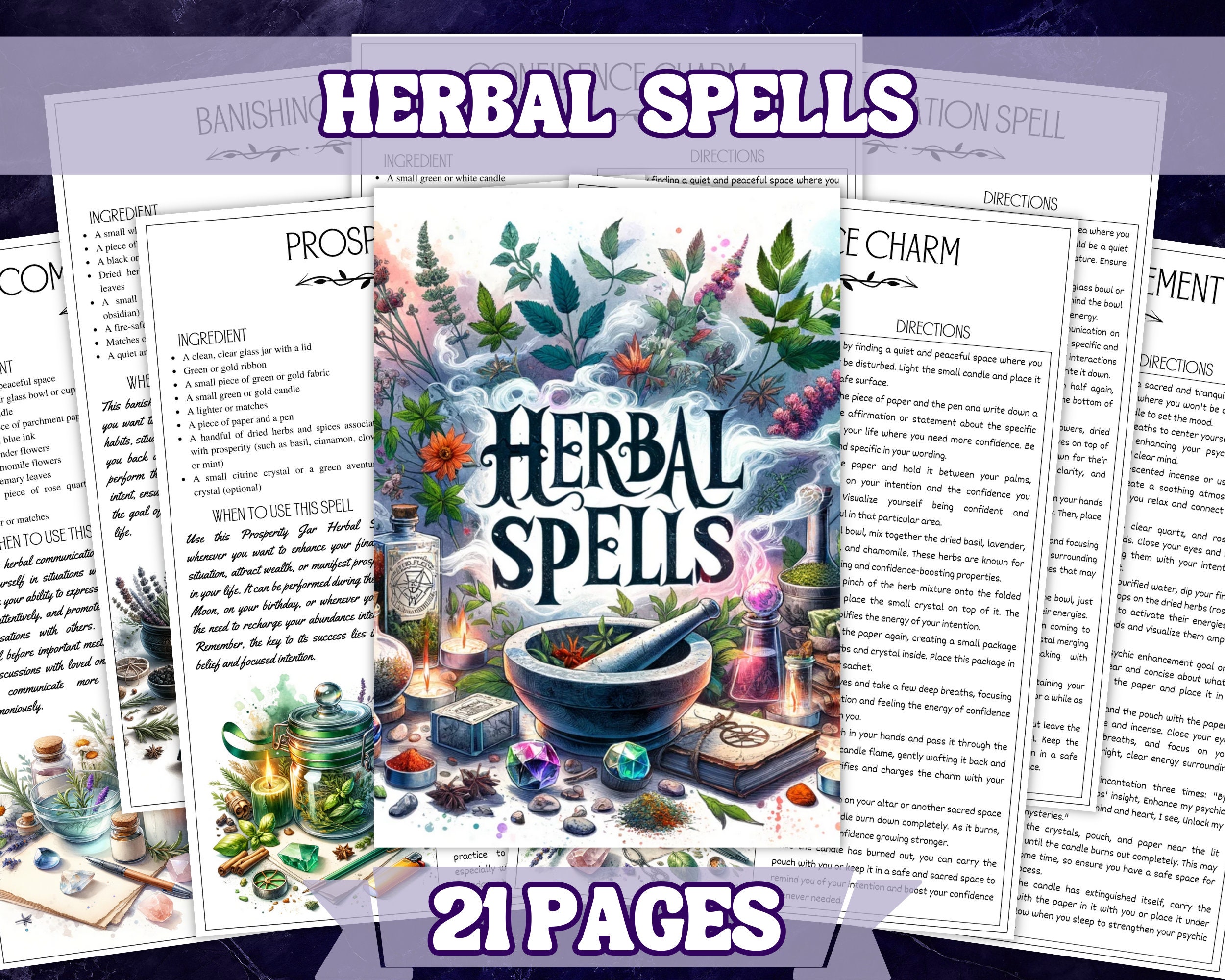 Printable Herbal Spells Set 20 Spells A4 Size , Printable Grimoire Pages and Book of Shadow ...