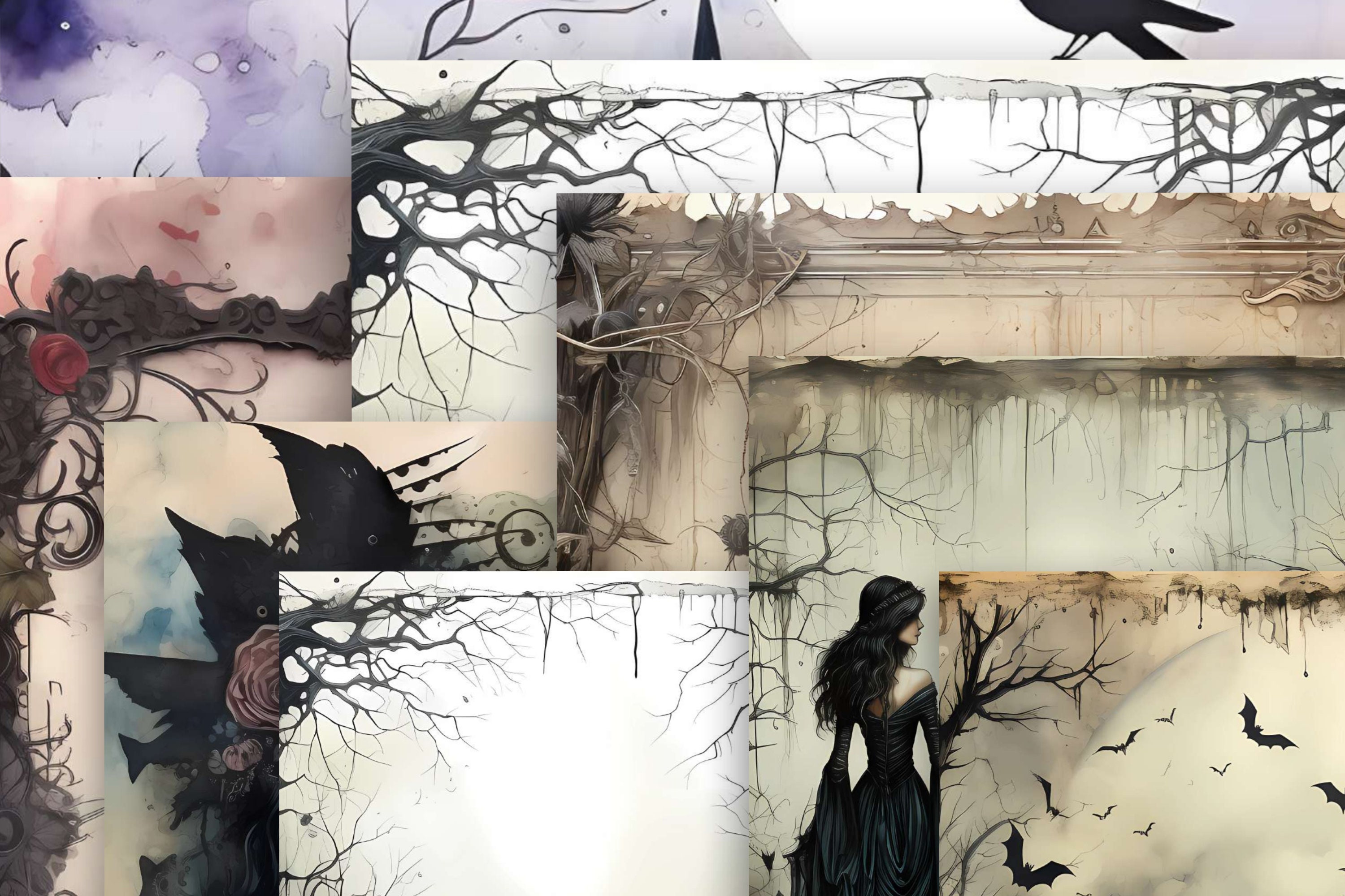 Gothic Theme Printable Paper Pack 12 PDF Pages A4 Size , Digital ...