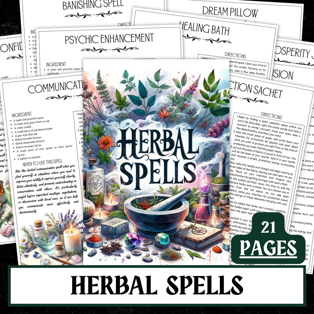 Printable Herbal Spells | Grimoire Pages Book of Shadows PDF | A4 A5 US ...