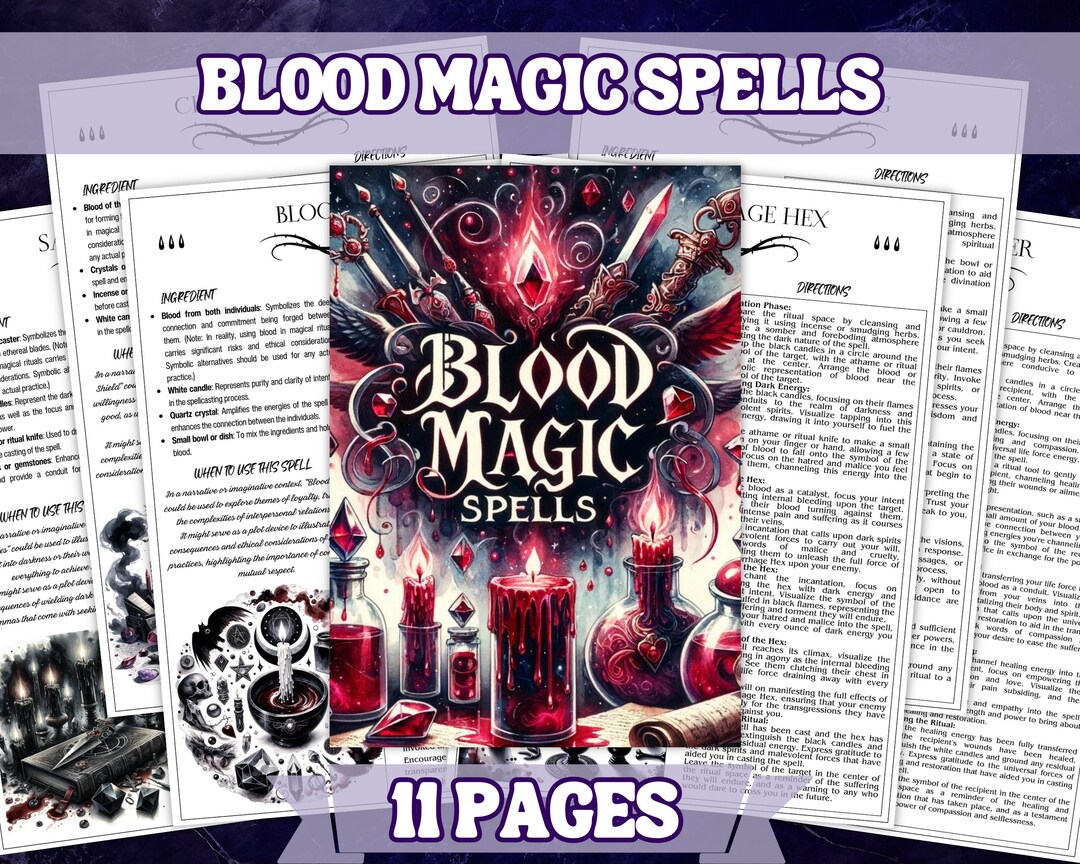 Printable Blood Magic Spells Set (10 Spells, A4 Size) Grimoire and Book ...
