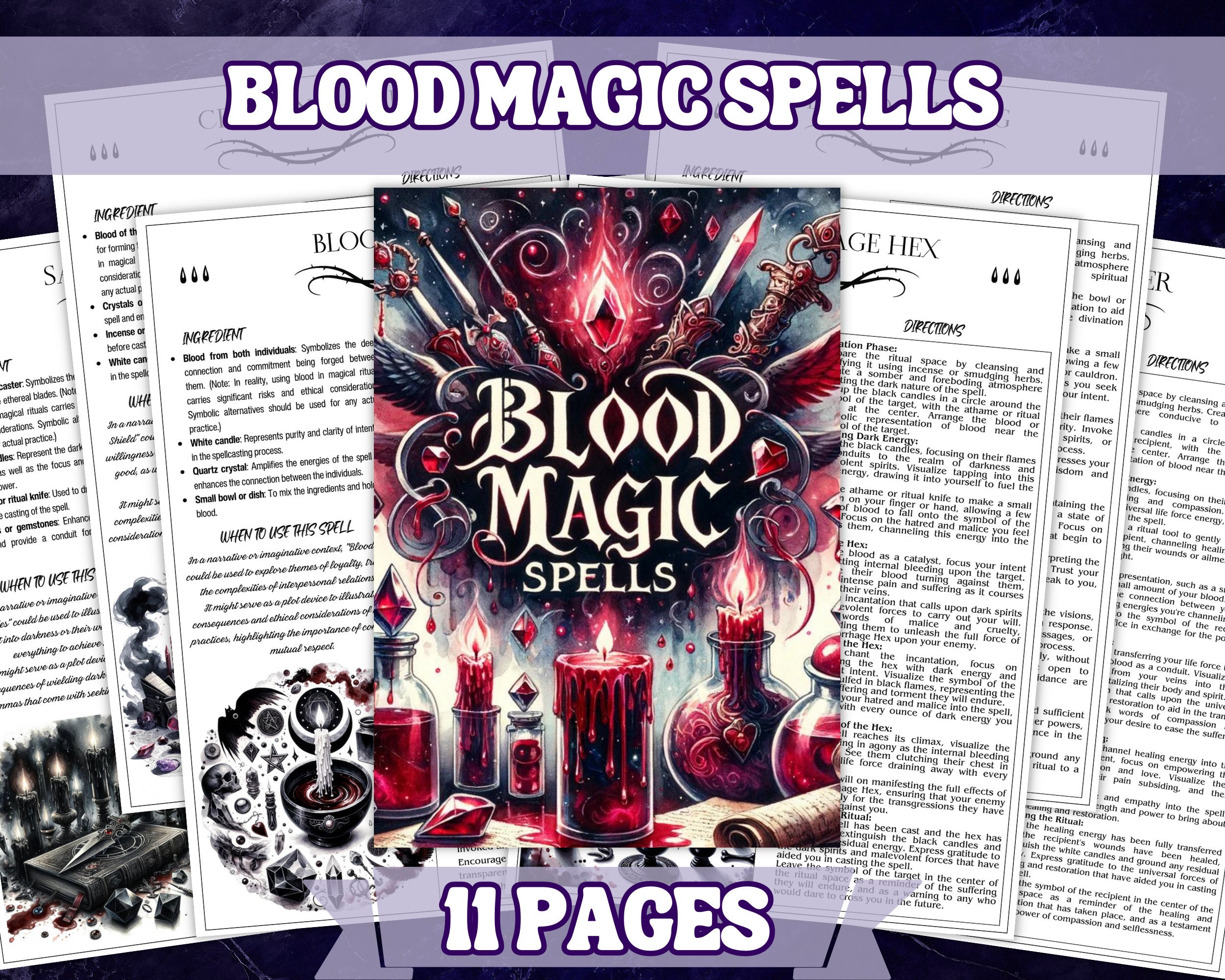 Printable Blood Magic Spells Set 10 Spells, A4 Size Grimoire and Book ...
