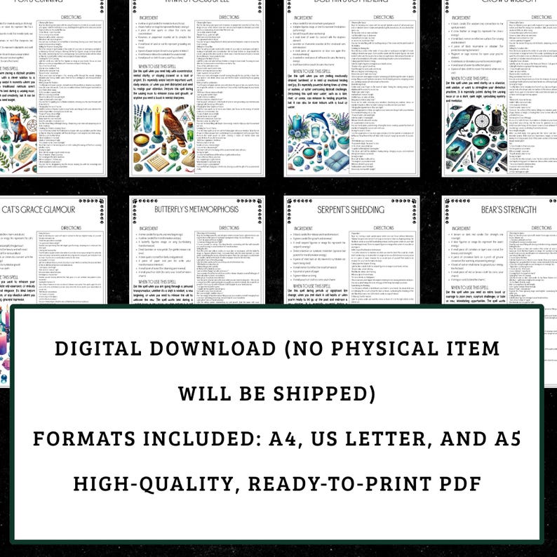 Animal Magic Spells Printable | Witchcraft Grimoire Pages (PDF Download ...