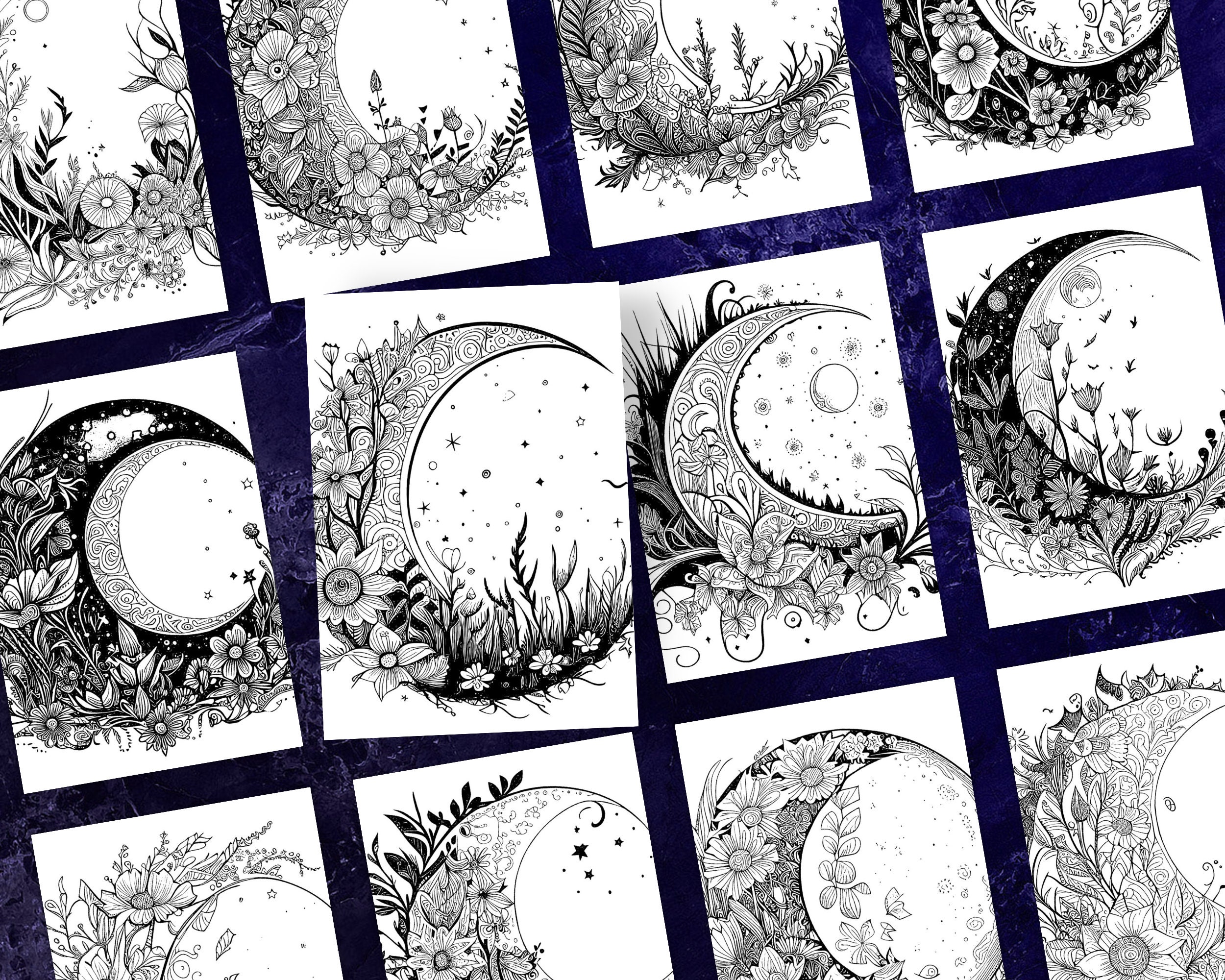 Celestial Moon Coloring Pages Printable Set of 20 Lunar - Etsy