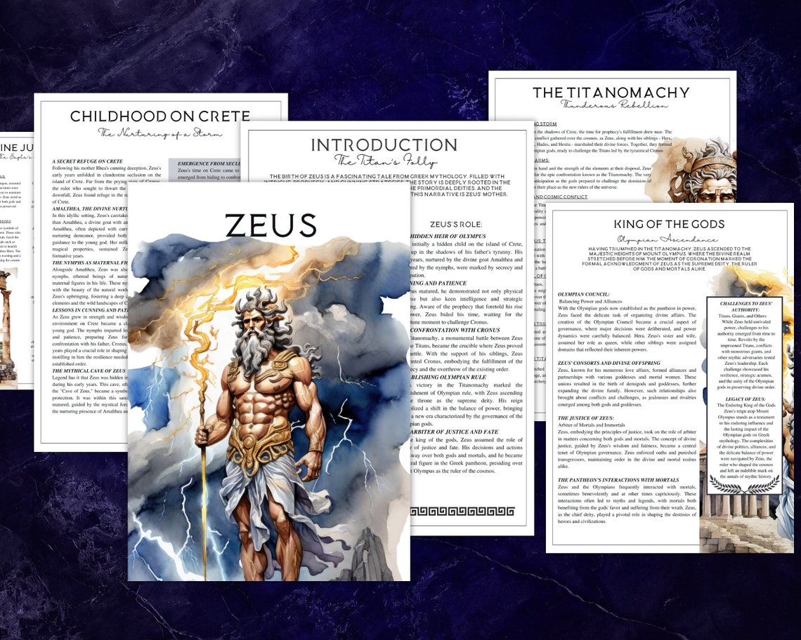Divine Zeus Mythology Printable Set 17 Pages A4 Size , Printable ...