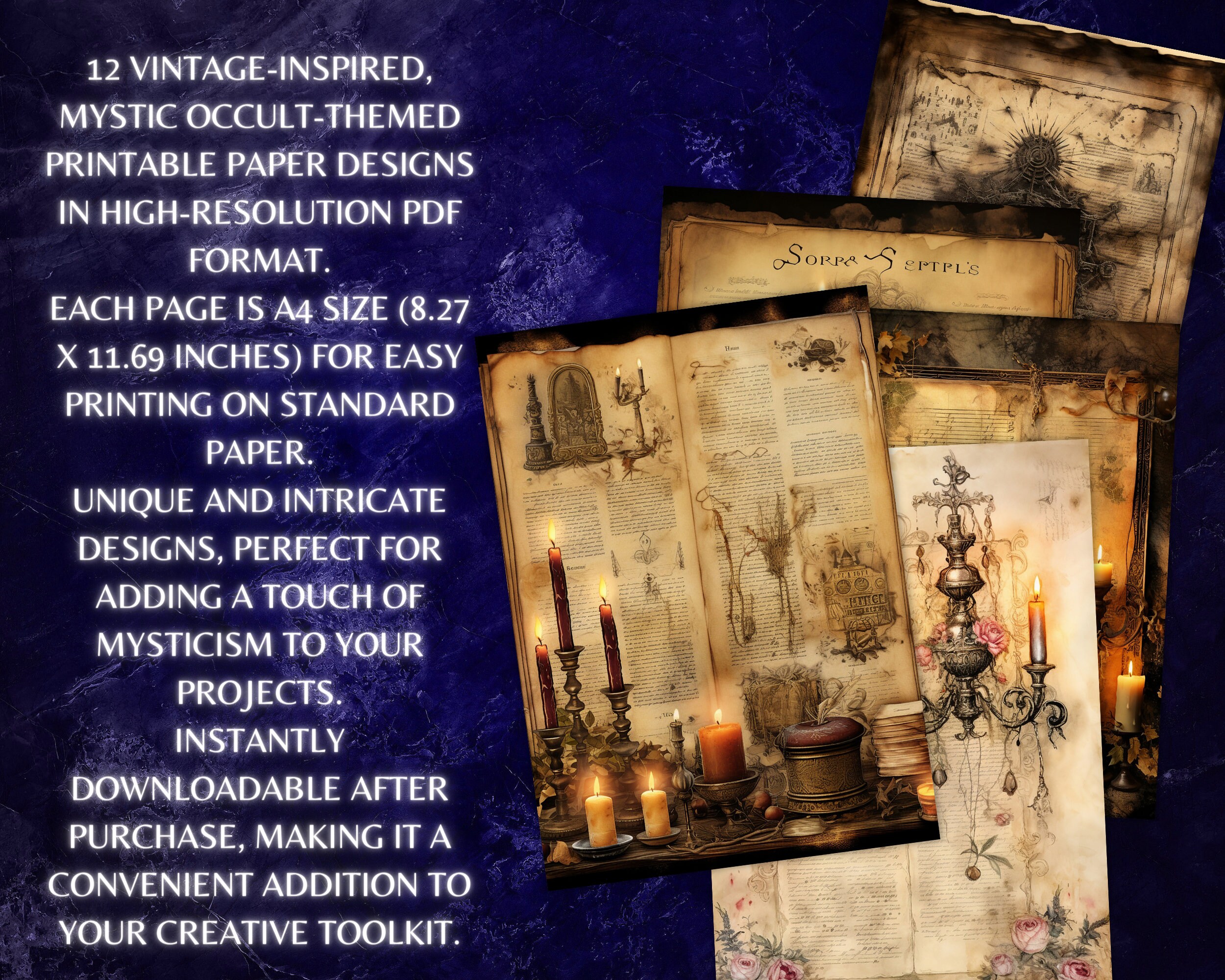 Vintage Mystic Occult Printable Paper Pack 12 Printable PDF Pages ...